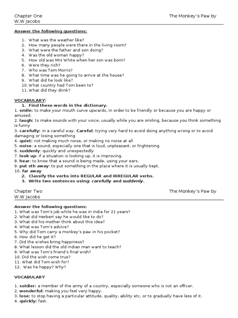 Activities and Vocabulary for The Monkey's Paw | PDF | Language Arts ...
