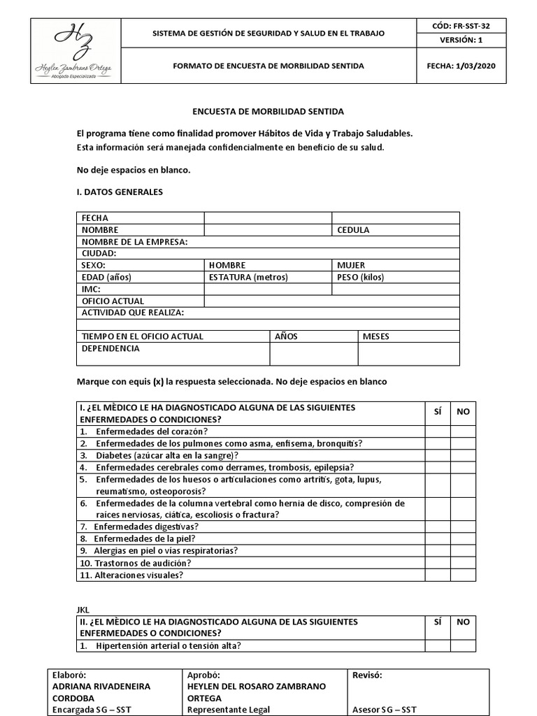 Anexo 43. Encuesta de Morbilidad Sentida Heylen | PDF | Síndrome del ...