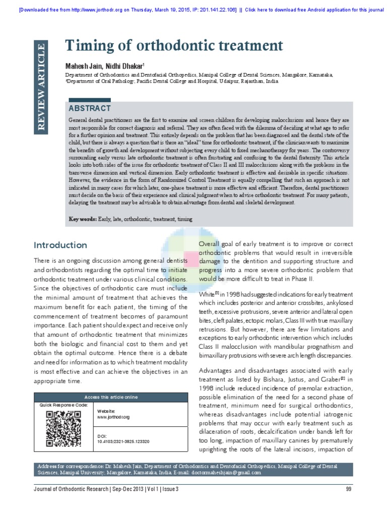 Effective timing of orthodontic treatment | PDF | Orthodontics | Dentistry