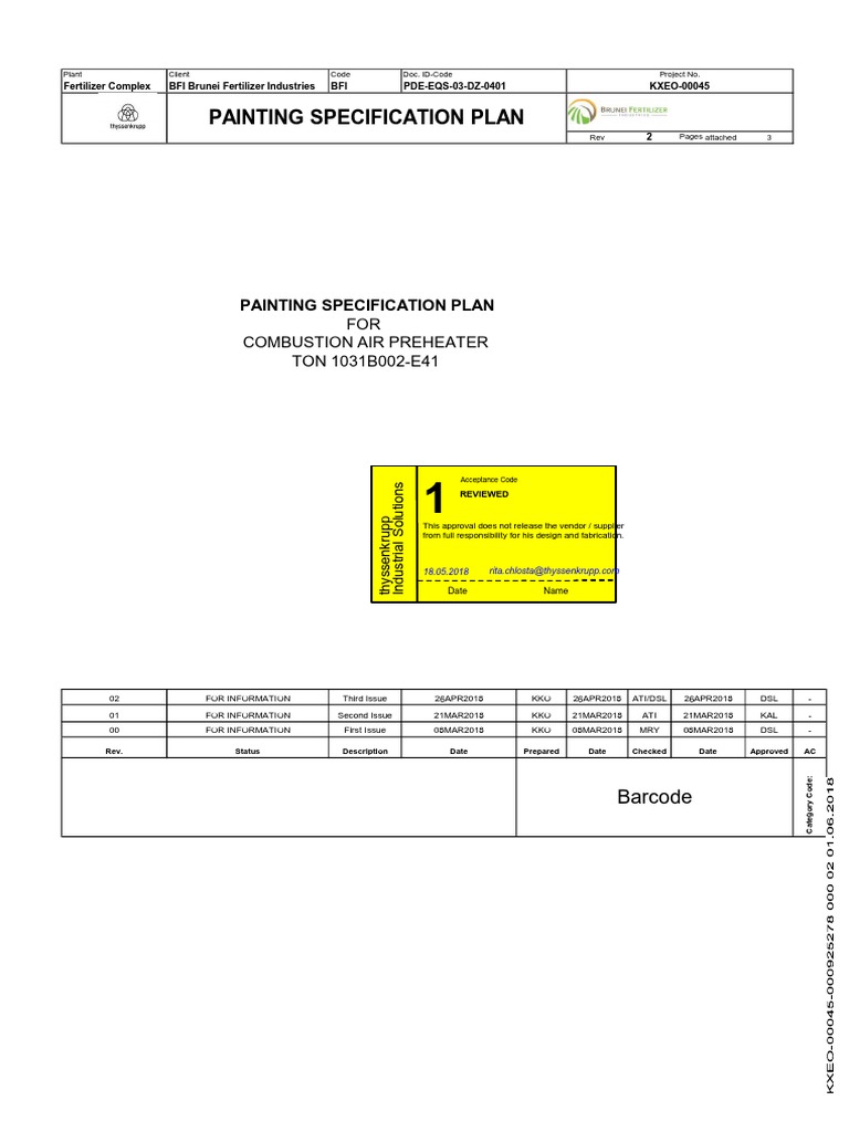 Painting Specification Plan For Combustion Air Preheater | PDF | Paint ...