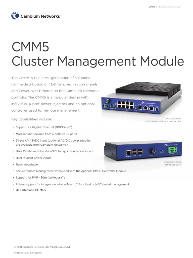 Cmm5 Cluster Management Module: © 2018 Cambium Networks Ltd. All Rights ...