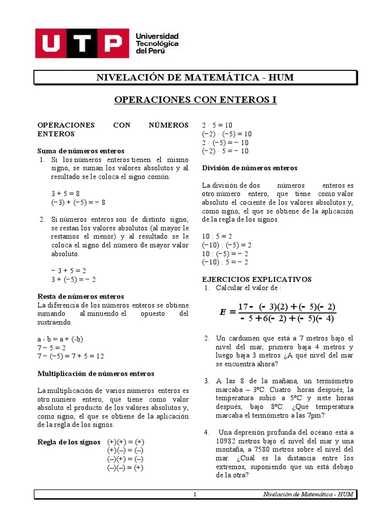 S01.s1 Ejercicios | PDF | Entero | Sustracción