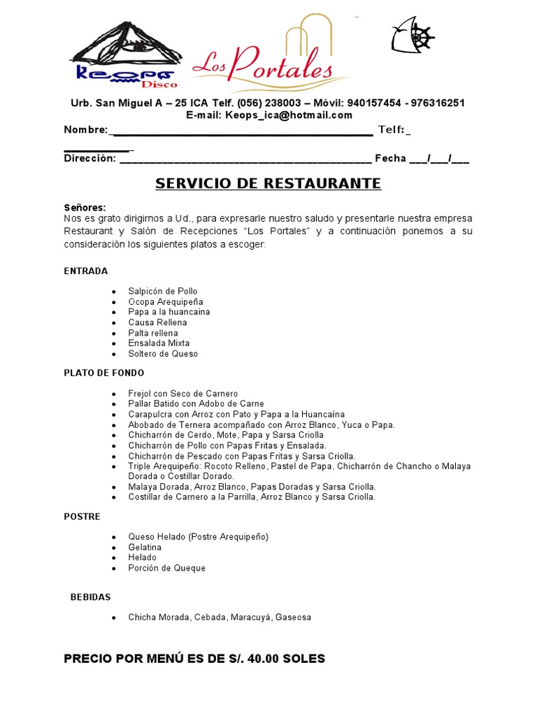 PROFORMA Menu 2019 | PDF | Cocina | Comportamientos alimenticios de los ...