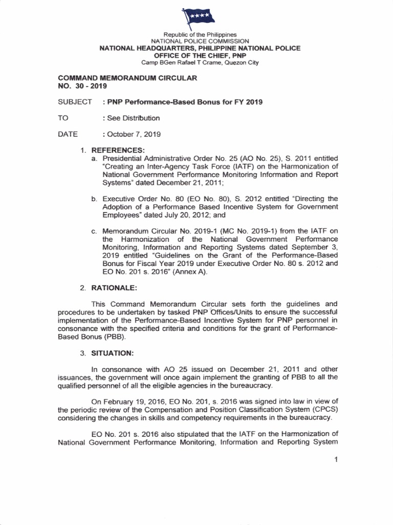 CMC No 30-2019 PNP PBB For FY 2019 PDF | PDF | Cost | Iso 9000