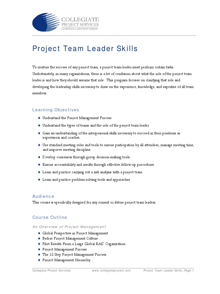 Project Team Leader Skills | PDF | Project Management | Leadership
