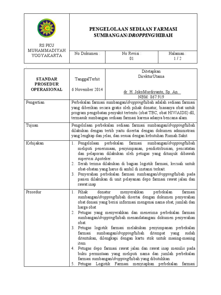 Spo Pengelolaan Obat Donasi | PDF