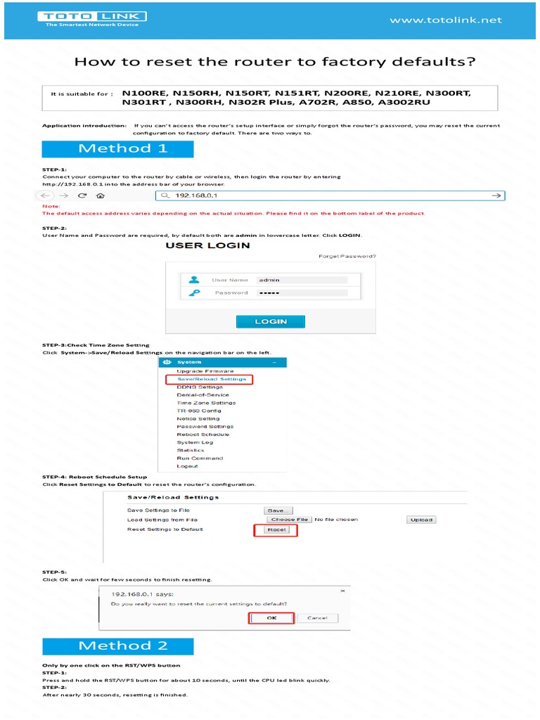Method 1: How To Reset The Router To Factory Defaults? | PDF