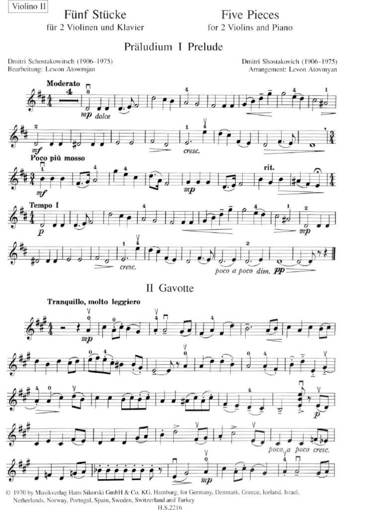 Shostakovich-5-Pieces - VLN 2 | PDF
