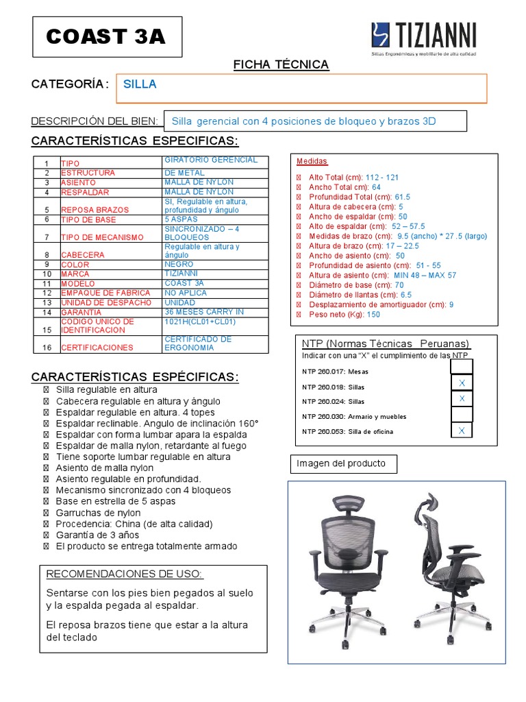 Coast 3A: Silla | PDF | Factores humanos y ergonomía | Science