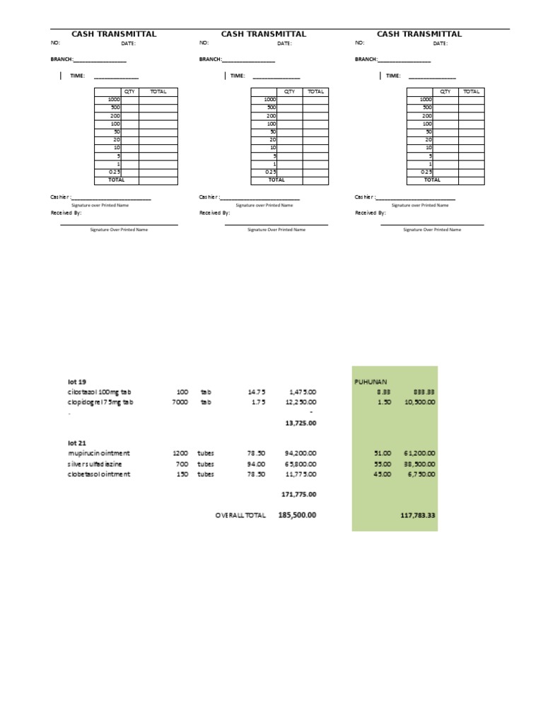 Cash Transmittal Form | PDF | Business