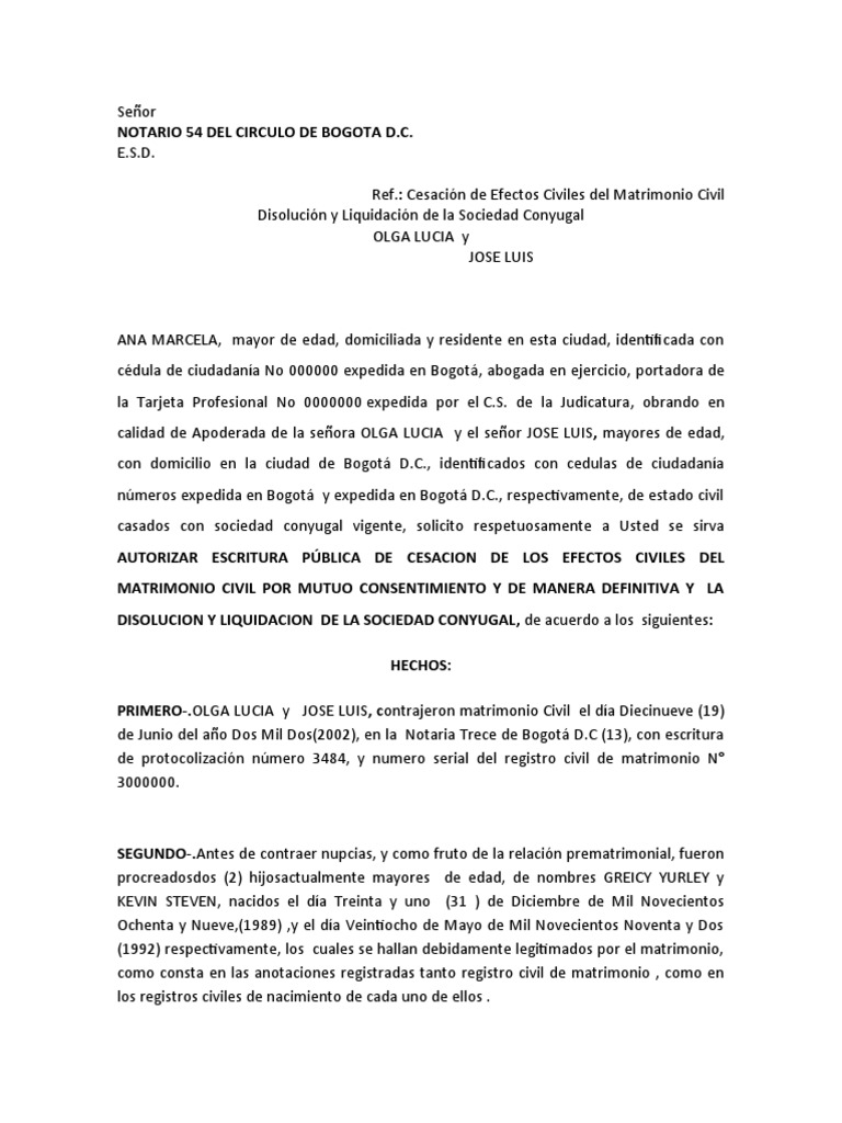 Solicitud de Divorcio | Descargar gratis PDF | Matrimonio | Sociedad de ...