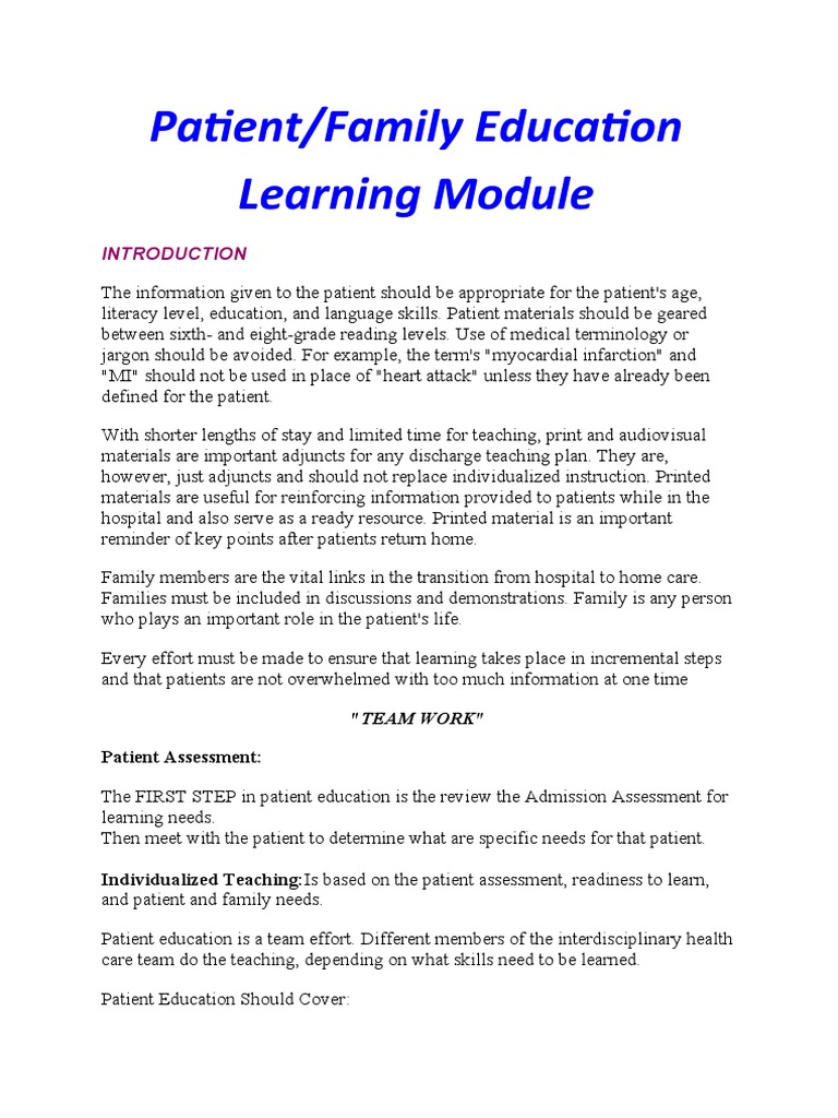 Patient Education Learning Need | PDF | Patient | Caregiver