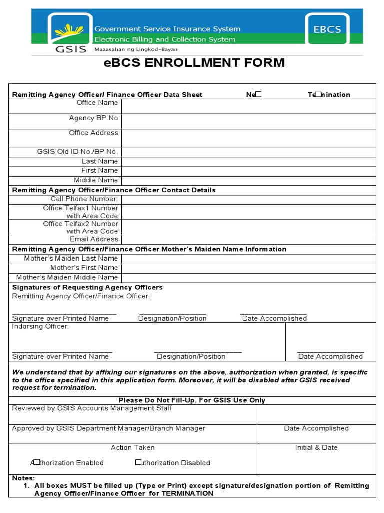 eBCS ENROLLMENT FORM - Final | PDF