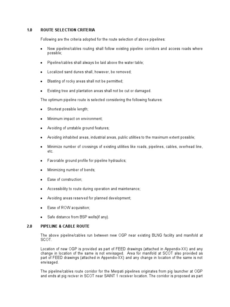 Route Selection Input For Report | PDF | Trench | Pipeline Transport