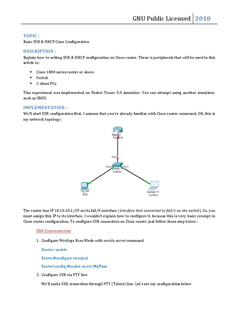 SSH DHCP Cisco | PDF | Secure Shell | Router (Computing)