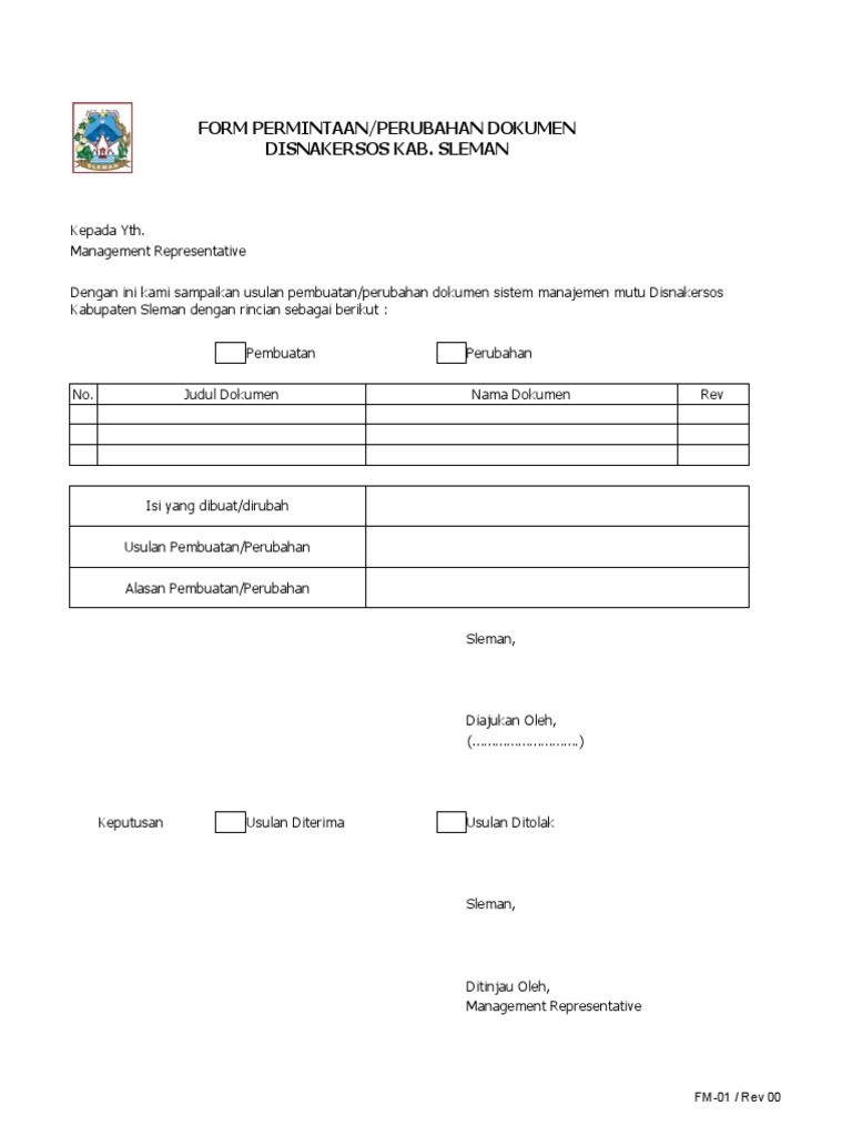 FM-01 Form Permintaan Pembuatan Perubahan Dokumen | PDF