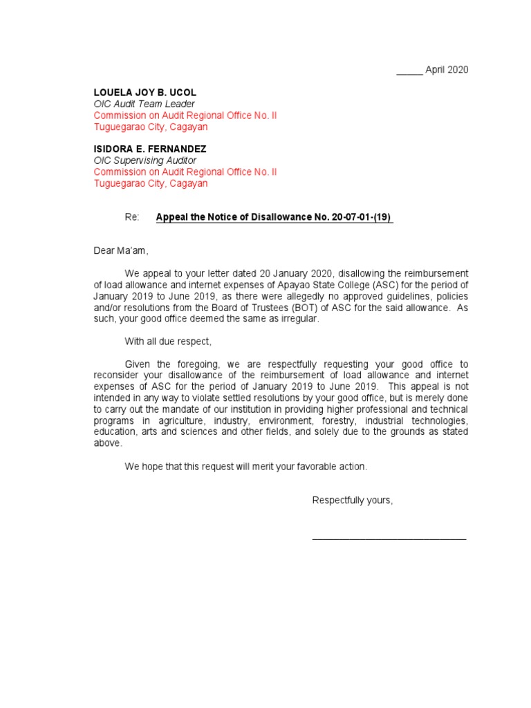 Letter-Appeal - Notice of Disallowance | PDF