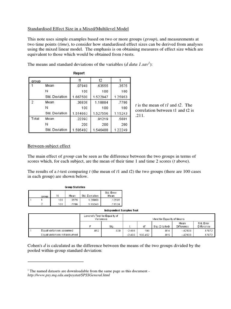 Standardised Effect Size in Mixed ML Models | PDF | Errors And Residuals | Standard Deviation