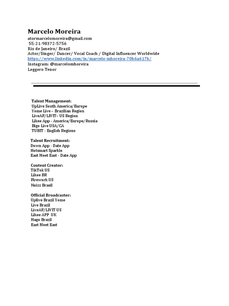 Marcelo CV PDF | PDF | Entertainment | Performing Arts