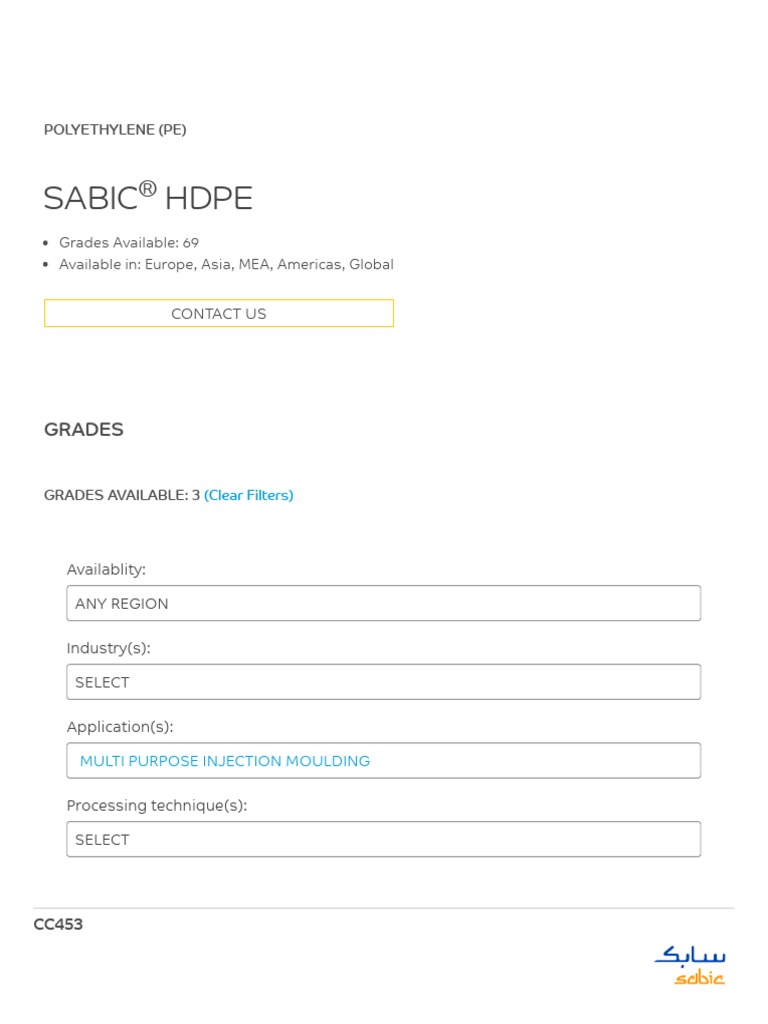 Sabic - Sabic® Hdpe CC453 PDF | PDF | Polyethylene | Strength Of Materials