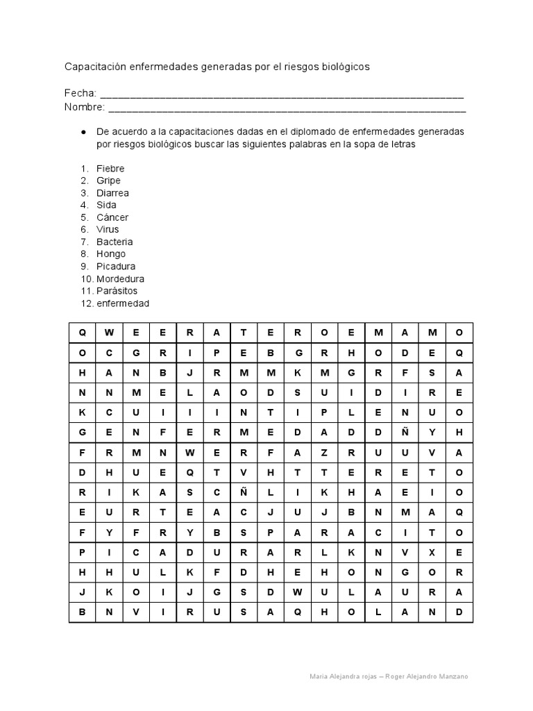Sopa de Letras Riesgo Biológico | PDF