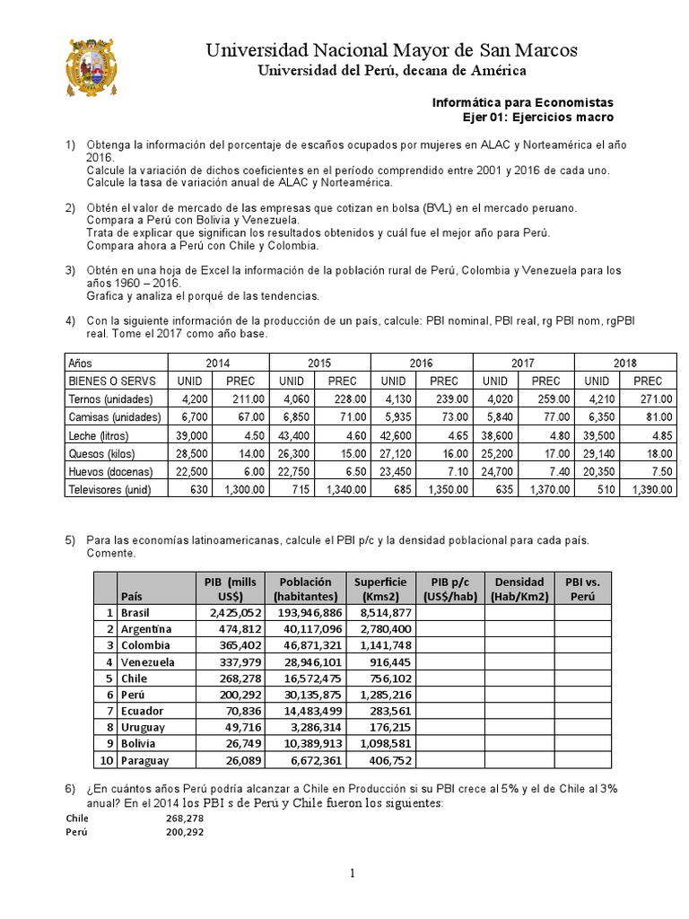 Ejer 01 Ejercicios Macro | PDF | Producto Interno Bruto | Perú