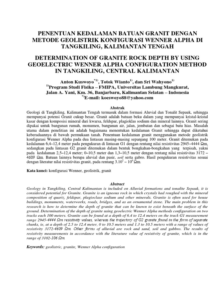 Pdf Metode Geolistrik Konfigurasi Wennerschlumberger