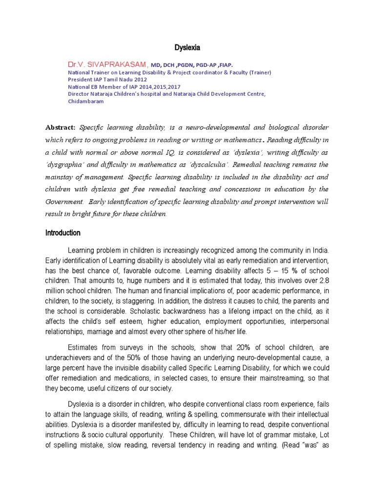 Kumbakonam IMA2018 Learning Disability | PDF | Learning Disability | Dyslexia