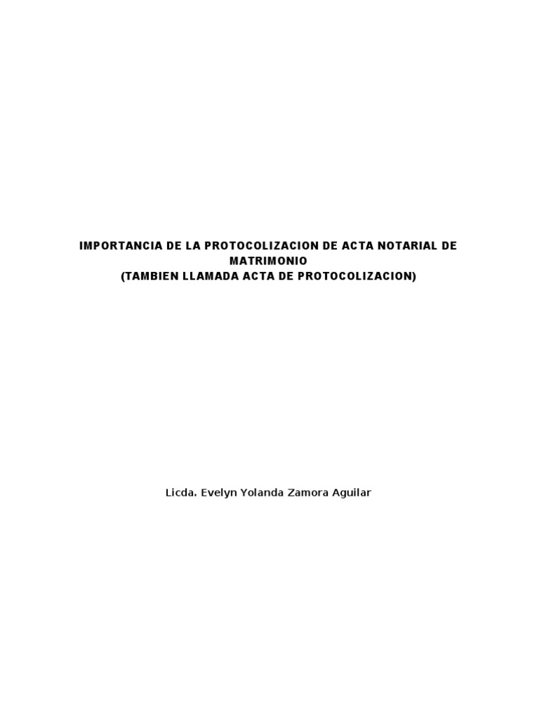 Importancia de La Protocolizacion de Acta Notarial de Matrimonio | PDF | Derecho Civil (Common ...