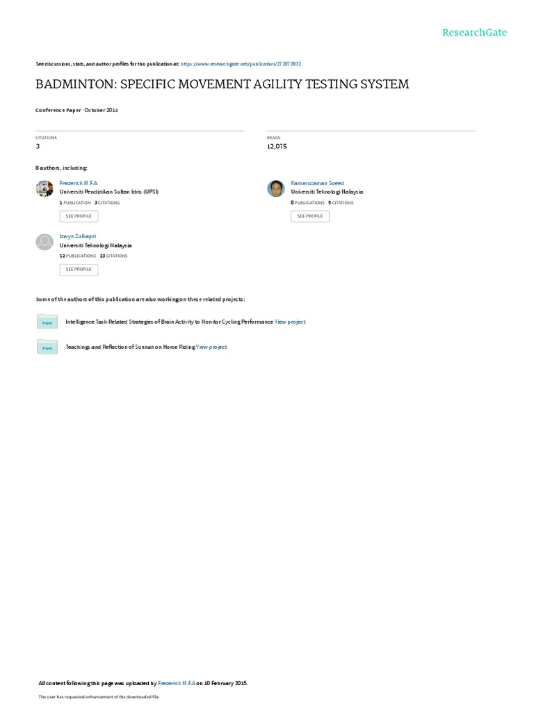 Badminton Specific Movement Agility Testing System | PDF | Psychology ...