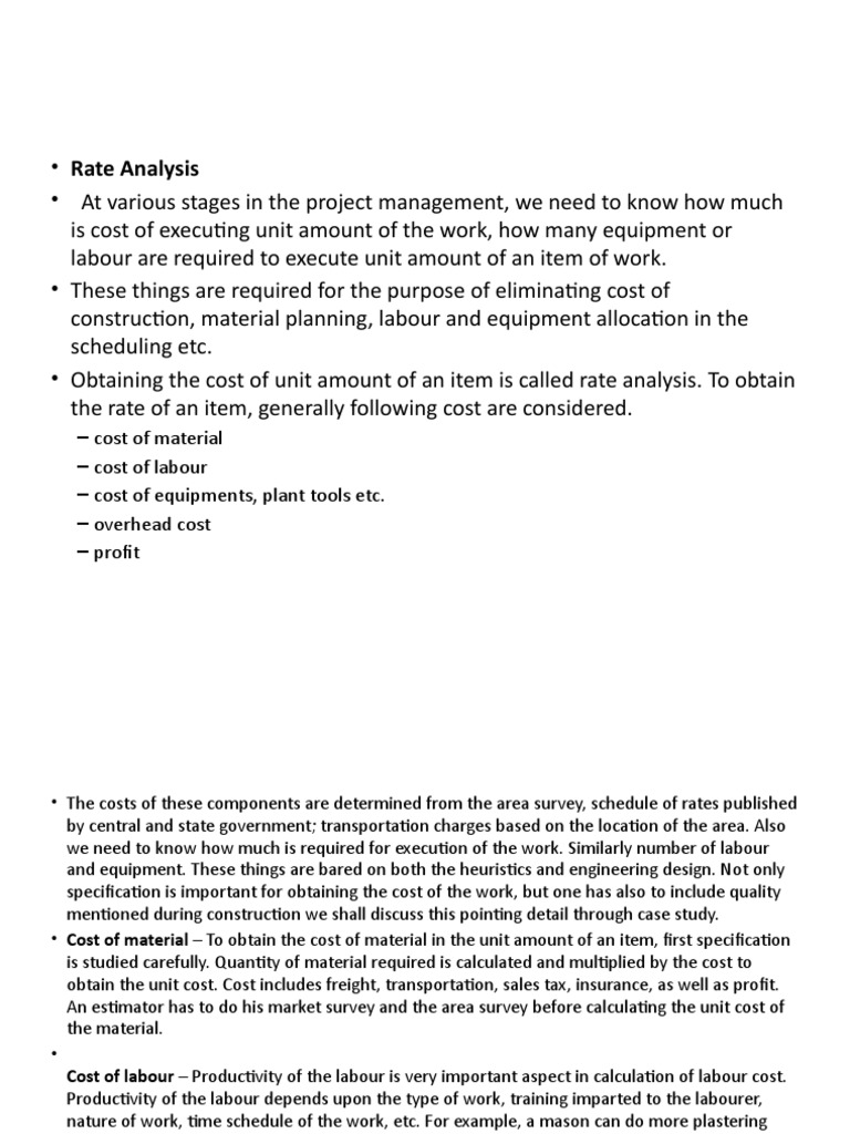 Understanding Rate Analysis in Construction | PDF | Labour Economics ...