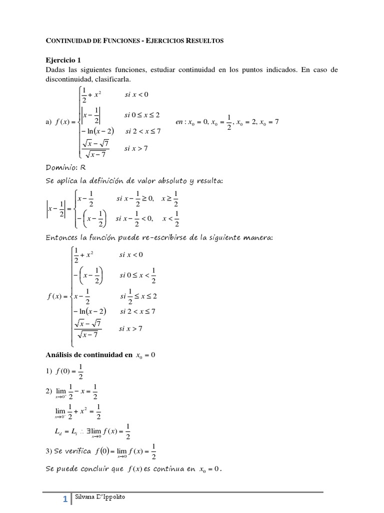 Continuidad Ejercicios Resueltos | PDF | Función continua | Análisis matemático