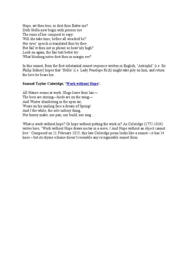 Samuel Taylor Coleridge, '.: Work Without Hope | PDF