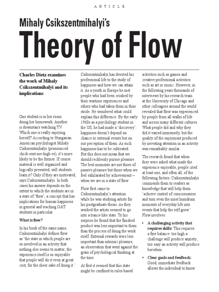 Theory of Flow: Mihaly Csikszentmihalyi's | PDF | Flow (Psychology ...