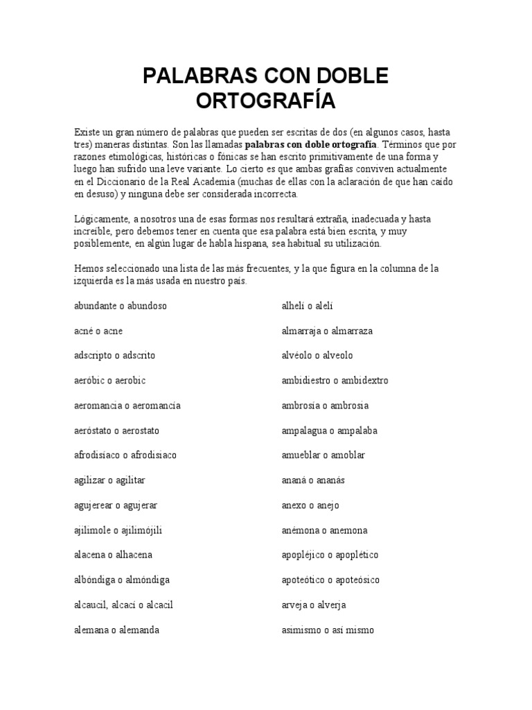 Palabras con Doble Ortografía en Español | PDF