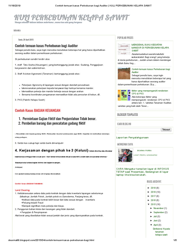 Contoh Temuan Kasus Perkebunan Bagi Auditor - KULI PERKEBUNAN KELAPA SAWIT PDF | PDF