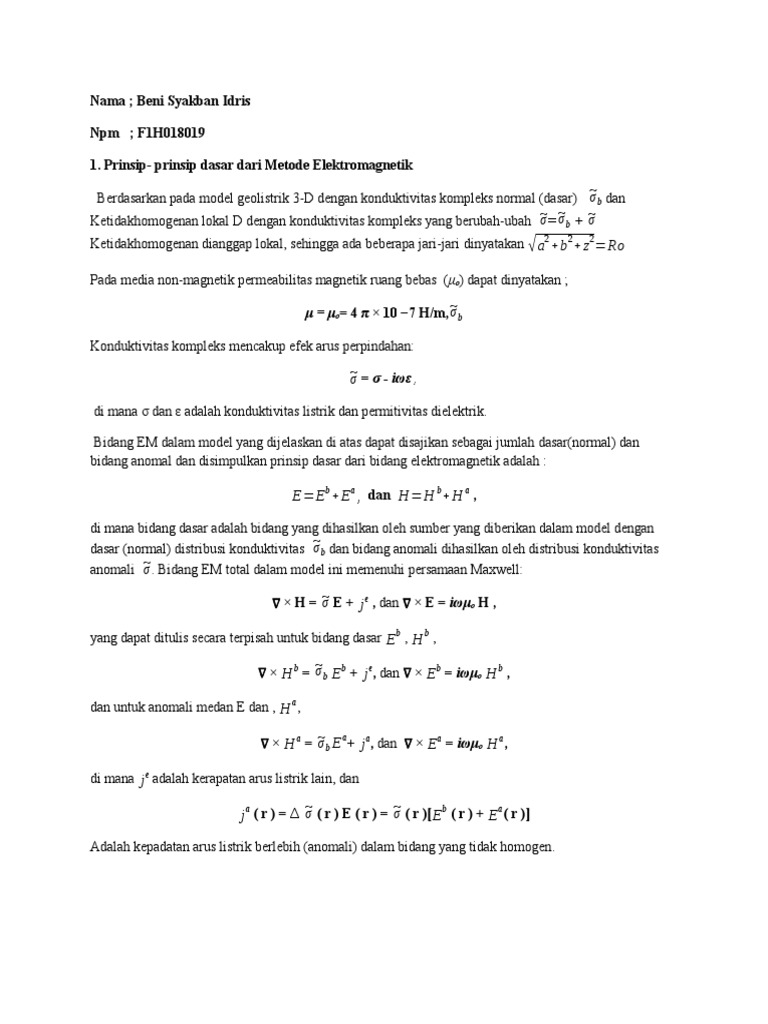 Prinsip Dasar Metode Inversi Elektromagnetik | PDF | Sains & Matematika