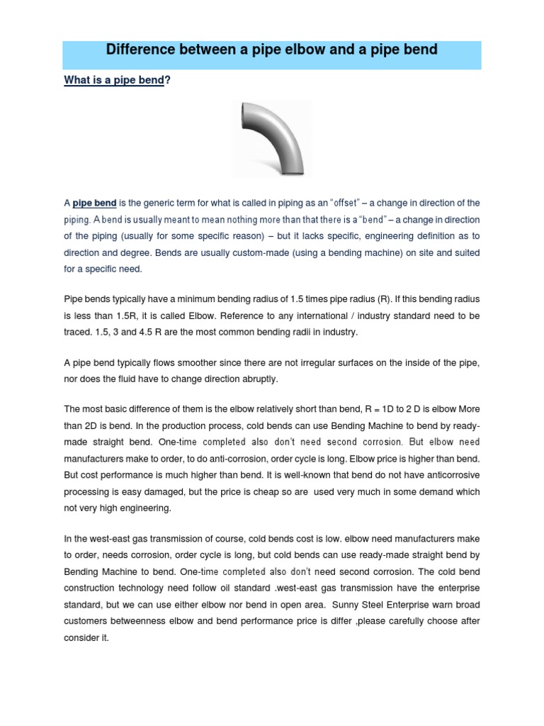 Elbow vs Bend: Key Differences Explained | PDF | Pipe (Fluid Conveyance ...