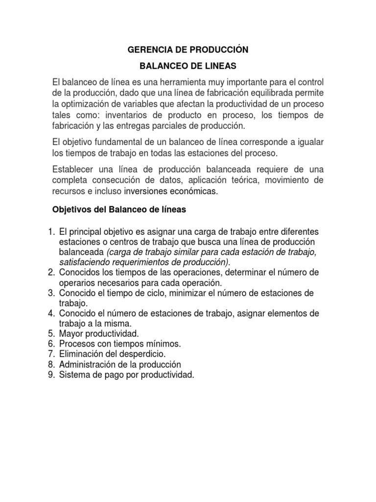 Gerencia de Producción Balanceo de Lineas PDF | PDF | Industrias ...