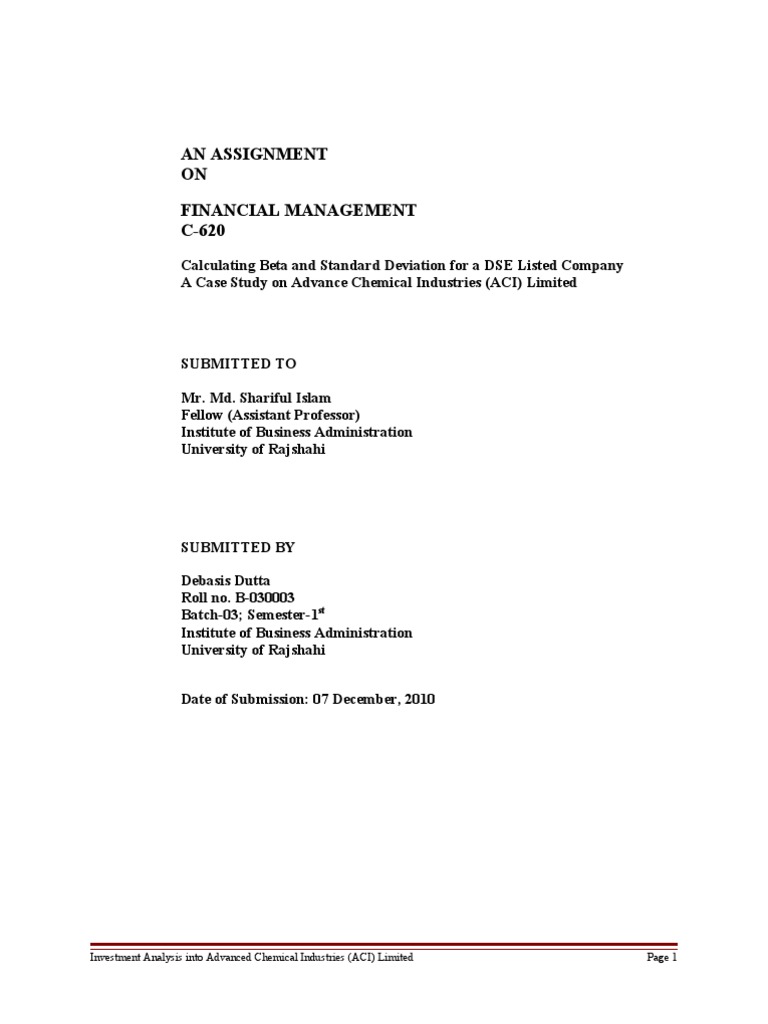 ACI Limited Financial Analysis Report | PDF | Beta (Finance) | Corporations