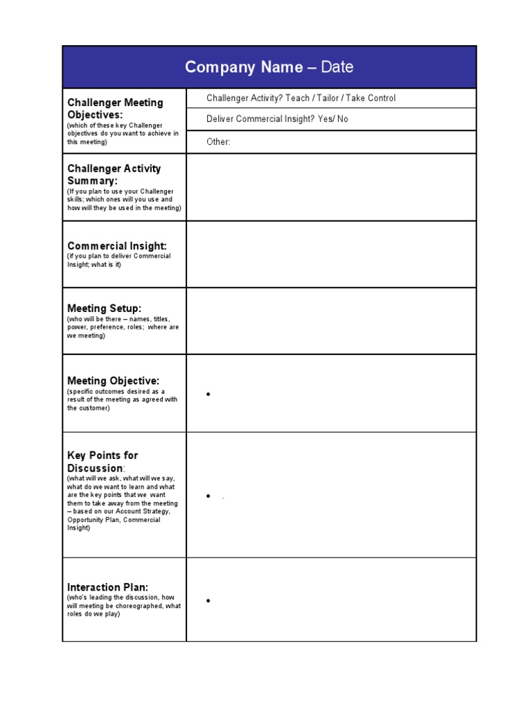 Successful Meeting Plan Challenger Template | PDF