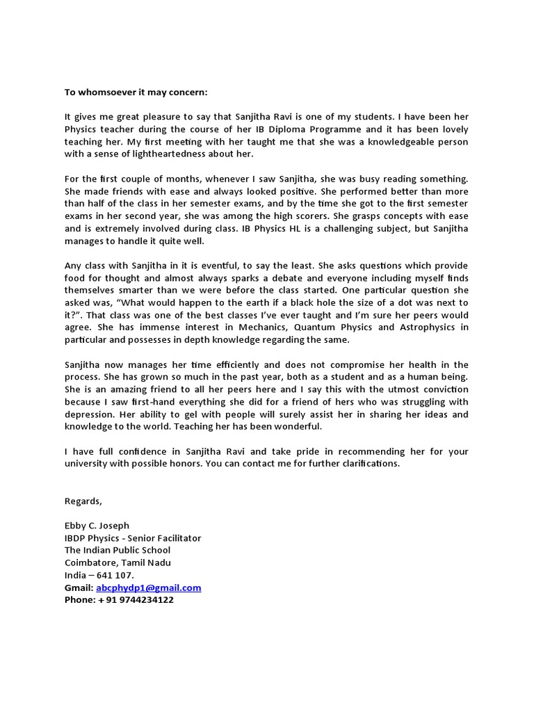 A Glowing Letter of Recommendation for an Exceptional Student of ...