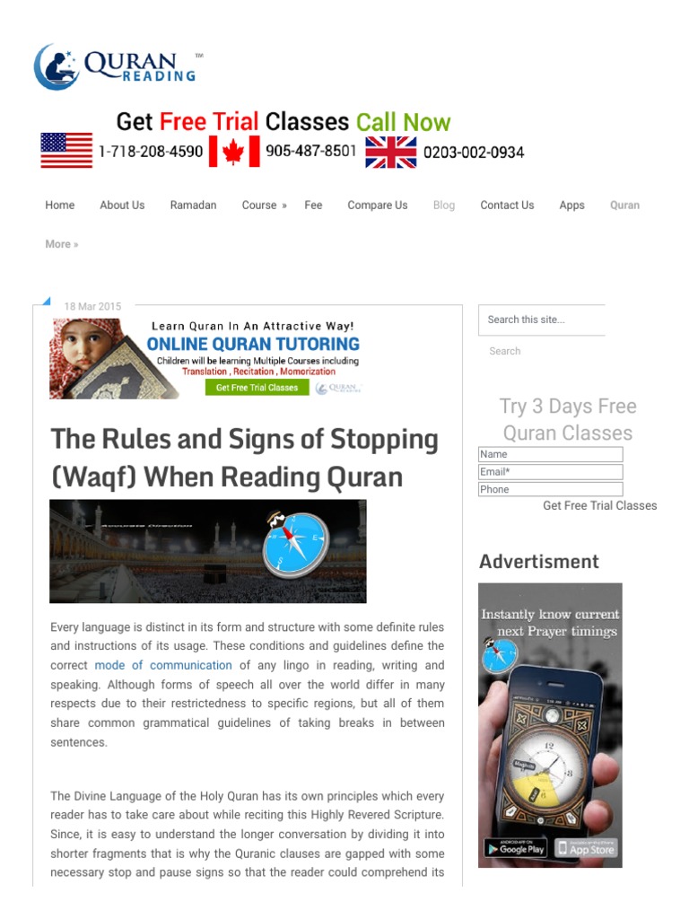 The Rules and Signs of Stopping (Waqf) When Reading Quran - Islamic ...