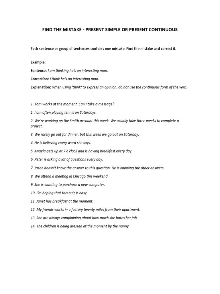 Find The Mistake Present Simple-Continuous | PDF