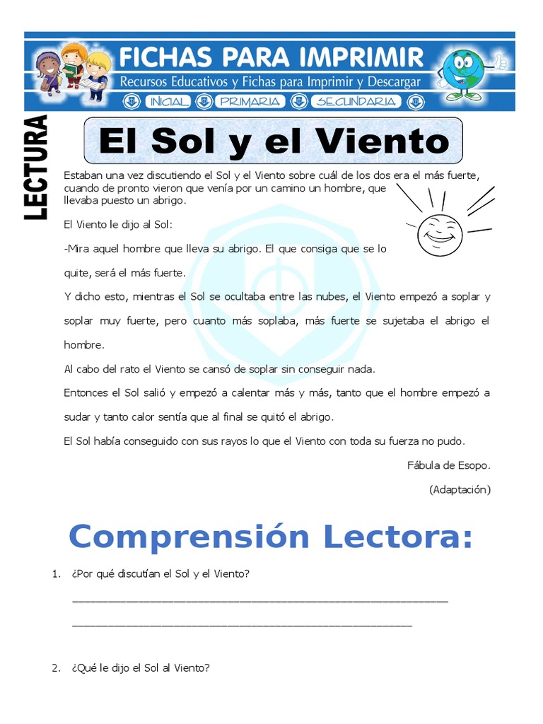 Fábula del Sol y el Viento para Niños | PDF