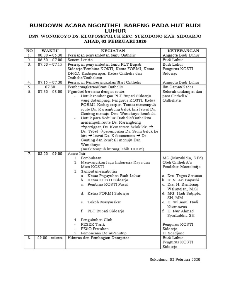 RUNDOWN ACARA HUT BUDI LUHUR Vix | PDF