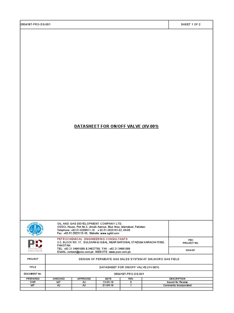 Datasheet For On/Off Valve (Xv-001) Datasheet For On/Off Valve (Xv-001 ...