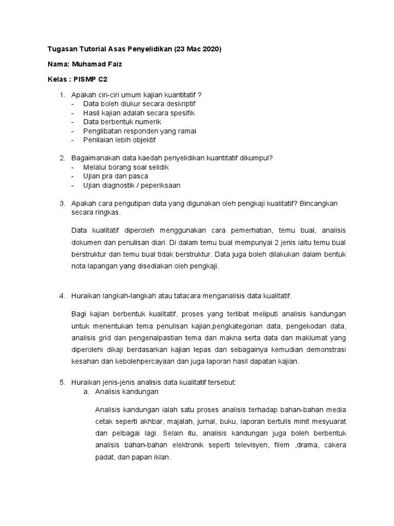 Tugasan Tutorial Faiz | PDF