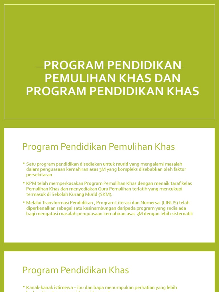 PROGRAM Pendidikan Pemulihan Khas Dan Program Pendidikan Khas | PDF