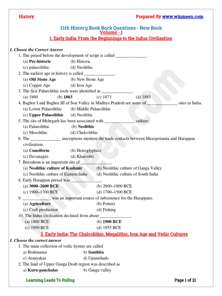 11th History Book Back Questions New Book PDF | PDF | Neolithic ...